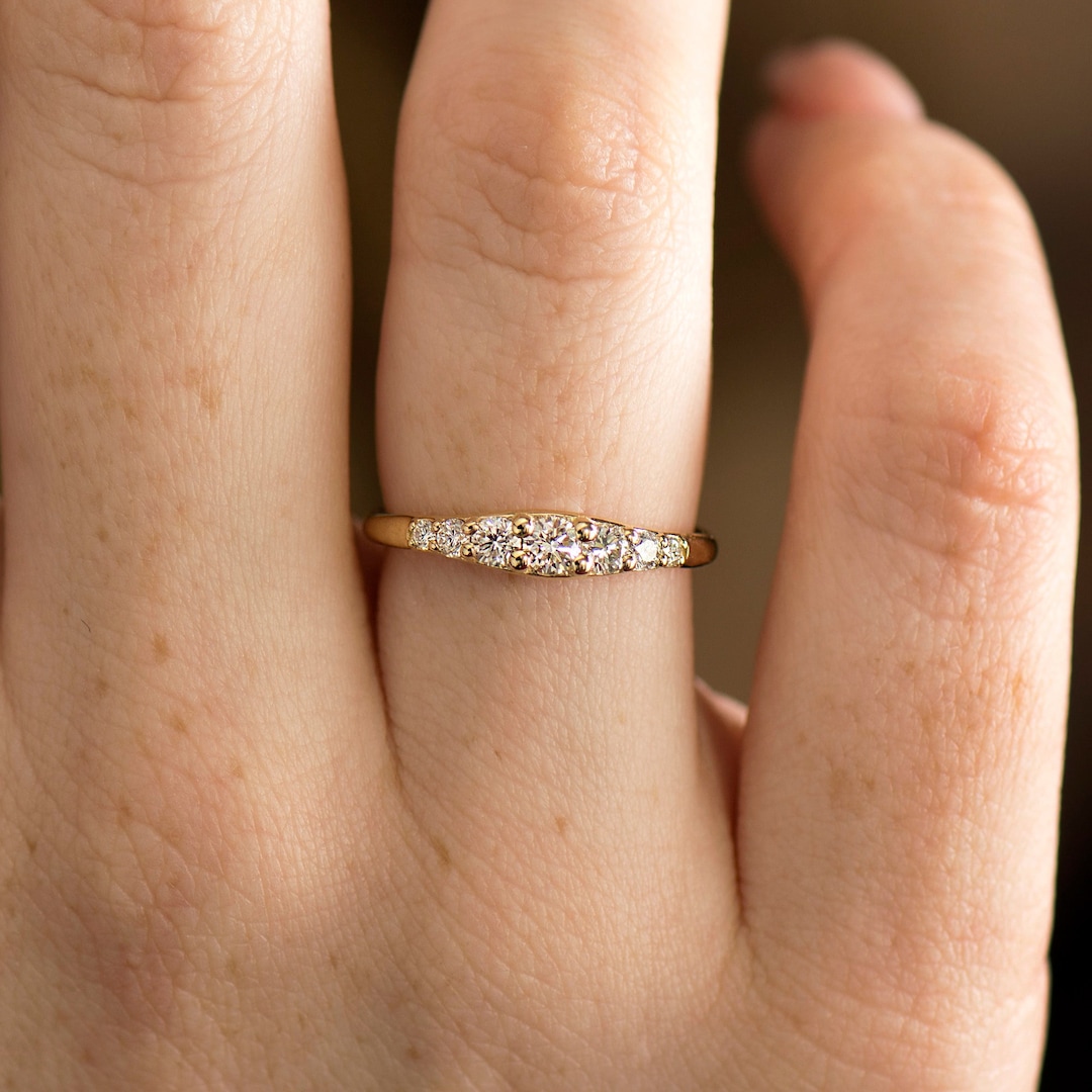 Dainty Engagement Ring, Diamond Wedding Ring, 14k Yellow Gold, Daily ...