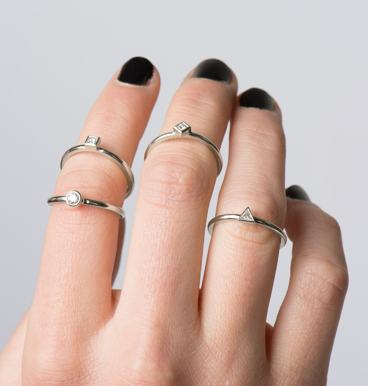 Stackable Rings Set 14K White Gold Stacking Rings | Etsy