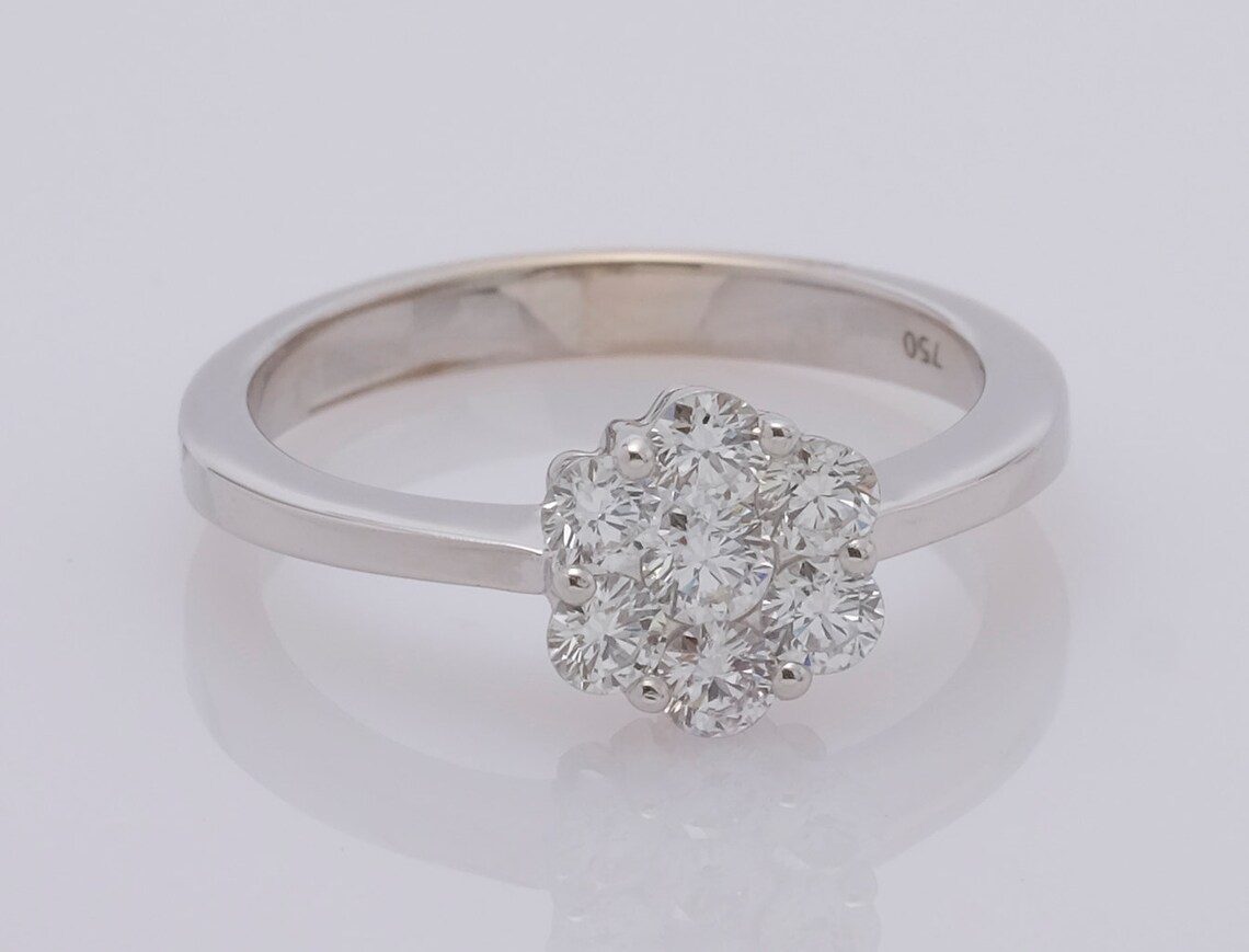 Diamonds Flower Ring Snowflake Ring 18K White Gold Ring | Etsy