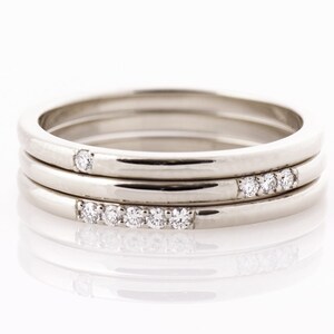 1.5 Mm 3 Diamonds Ring, Three Diamonds Stack Band, 14K / 18K White Gold ...
