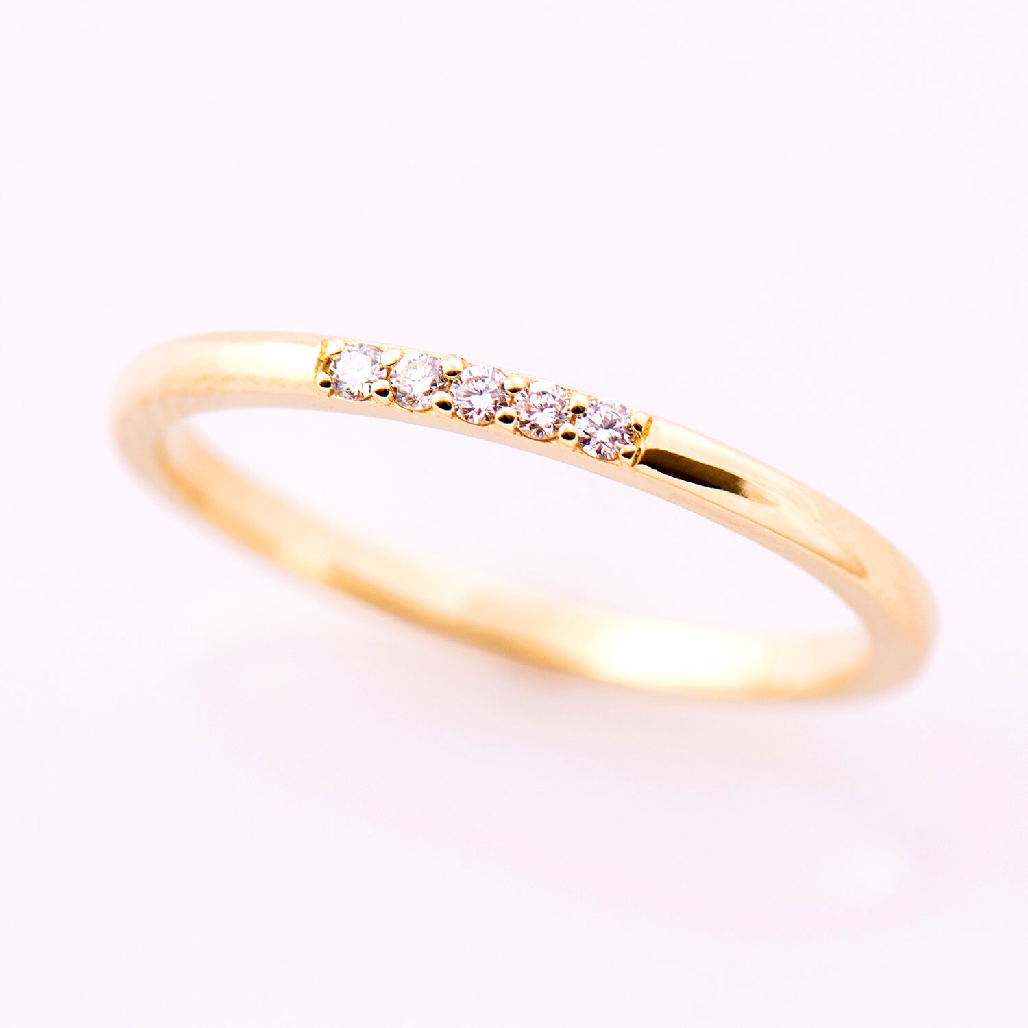 1.5 Mm 5 Diamonds Ring, Stack Diamonds Band, 14K / 18K Yellow Gold ...