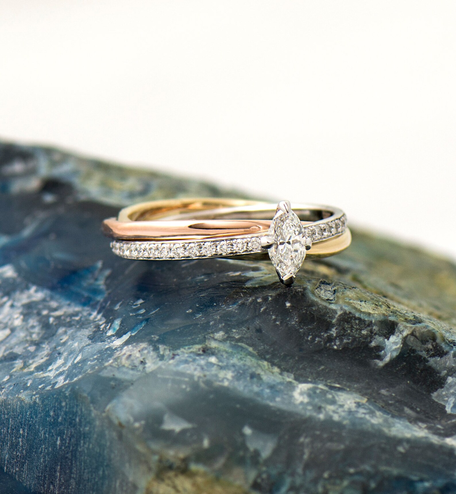 Tri Tone Engagement Ring 14K / 18K Gold Ring Marquise | Etsy