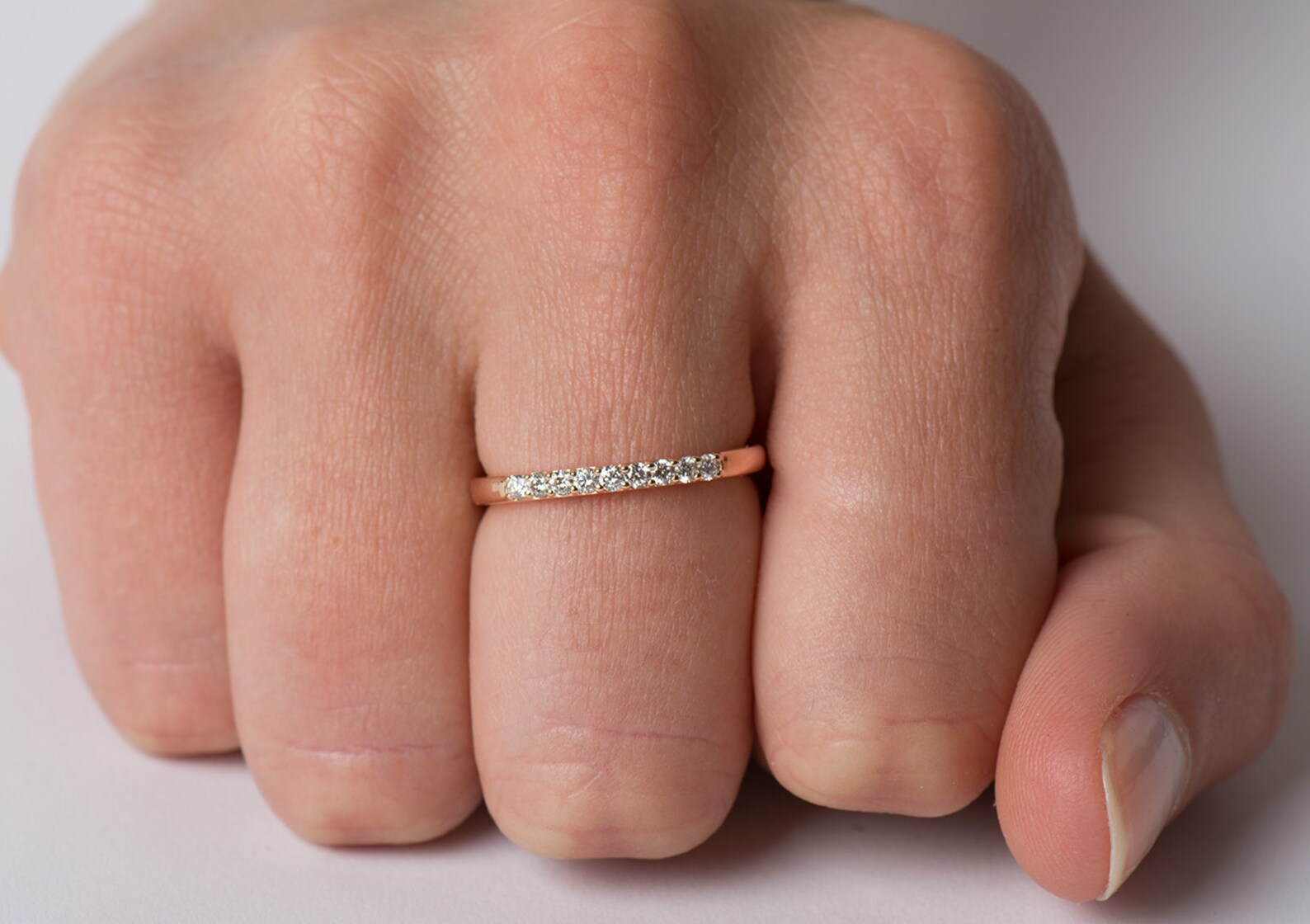 9 Diamond Ring 14K Rose Gold Diamonds Band 2 Mm Diamonds | Etsy