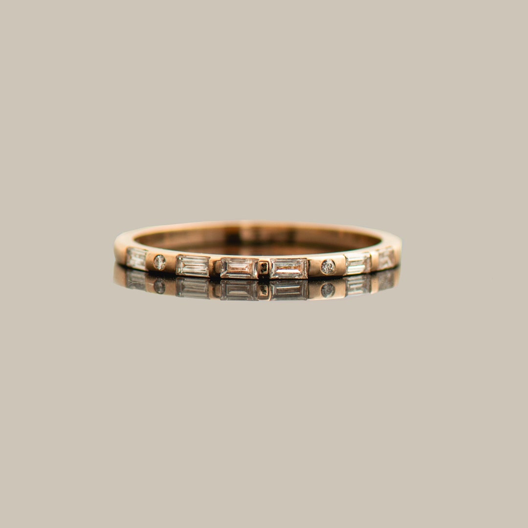 Personalized Morse Code Ring, 14K / 18K Rose Gold, Baguette Diamonds Ring, Thin Diamonds Ring ...