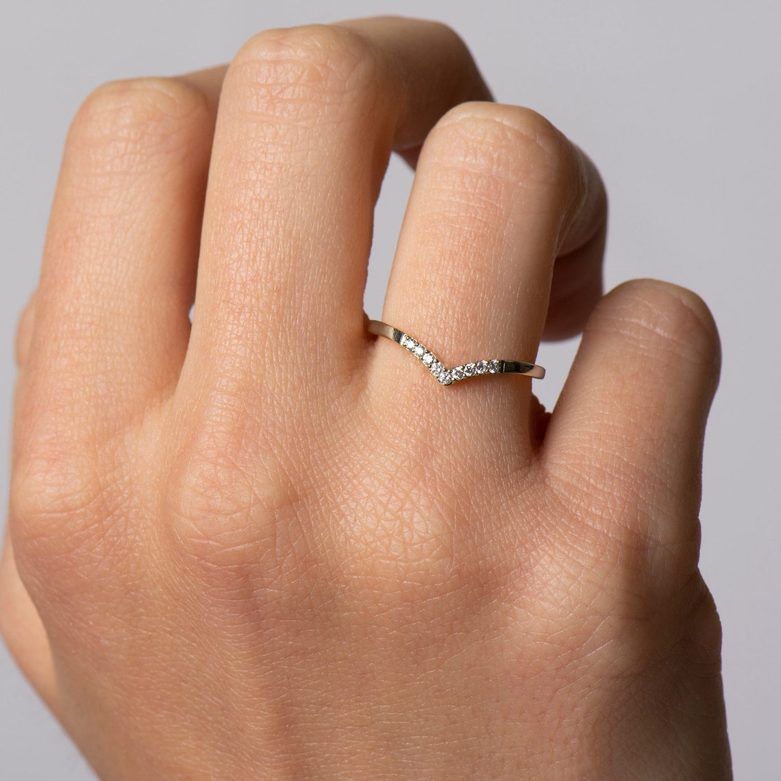 Half Eternity V Shape Wedding Ring 14K White Gold Diamonds | Etsy