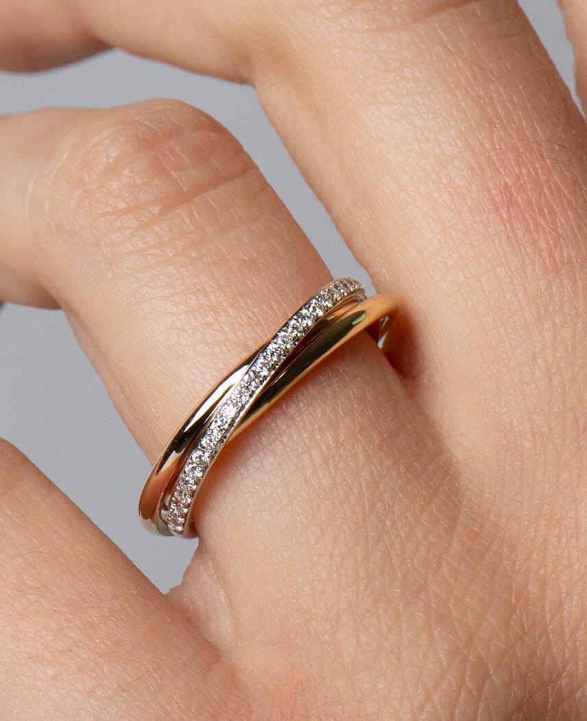 Three Tone Ring 14K / 18K Gold Diamonds Band Anniversary - Etsy Israel