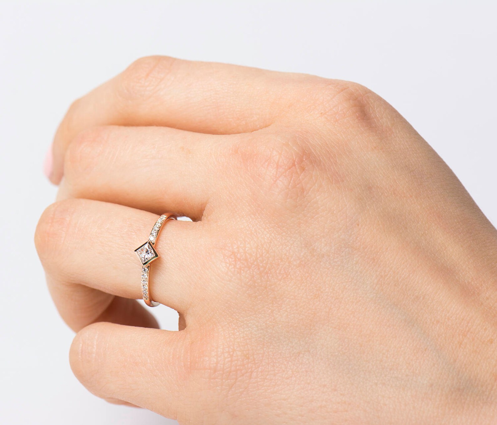 Rhombus Square Diamond Engagement Ring 14K / 18K Rose Gold - Etsy