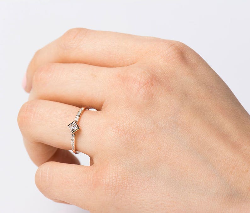 Rhombus Square Diamond Engagement Ring 14K / 18K Rose Gold - Etsy