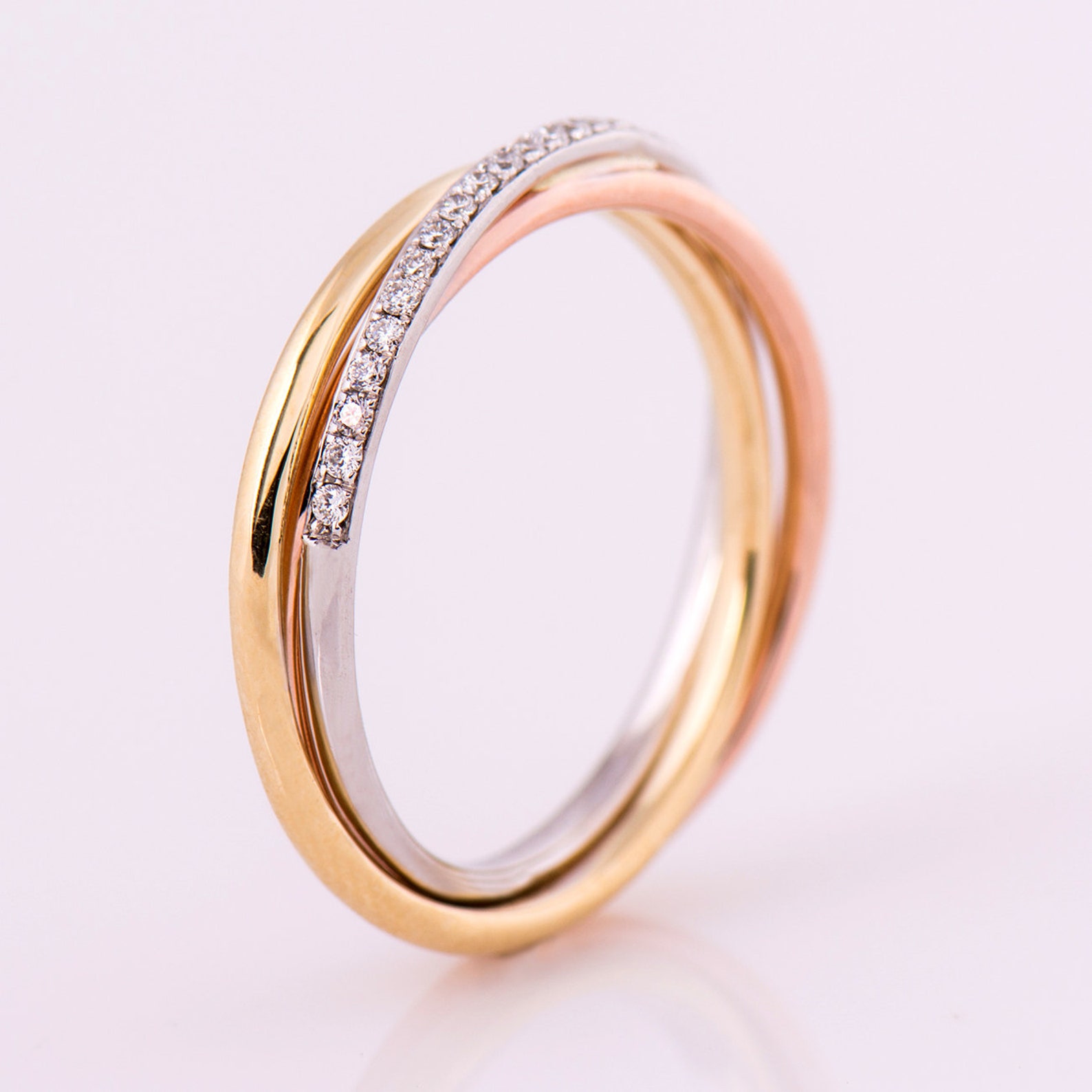 Three Tone Ring 14K / 18K Gold Diamonds Band Anniversary - Etsy