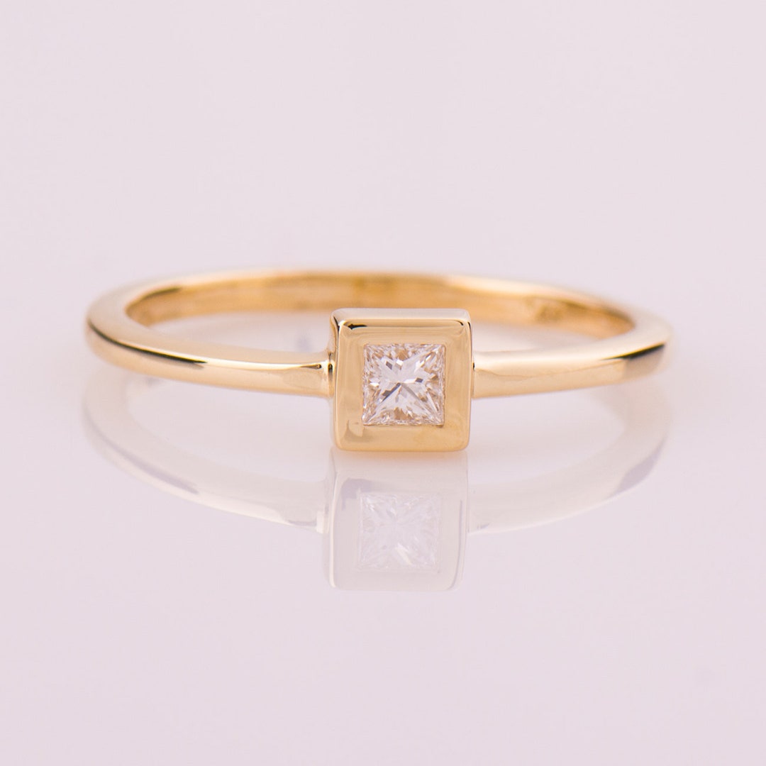 Flat Squared Bezel Ring, Princess Cut Engagement Ring, Square Diamond ...