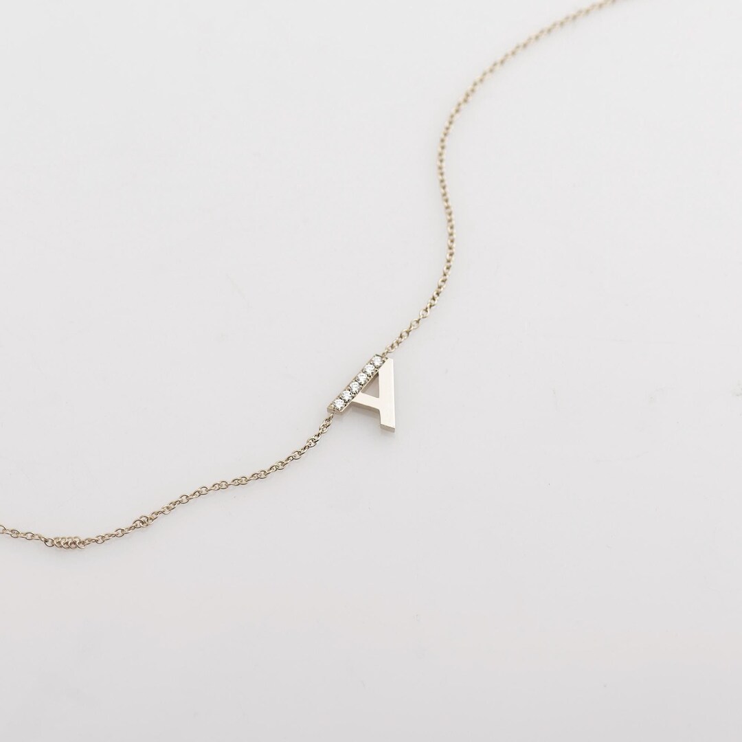 Letter Diamond Necklace, 14K \ 18K White Gold, Initial Necklace ...