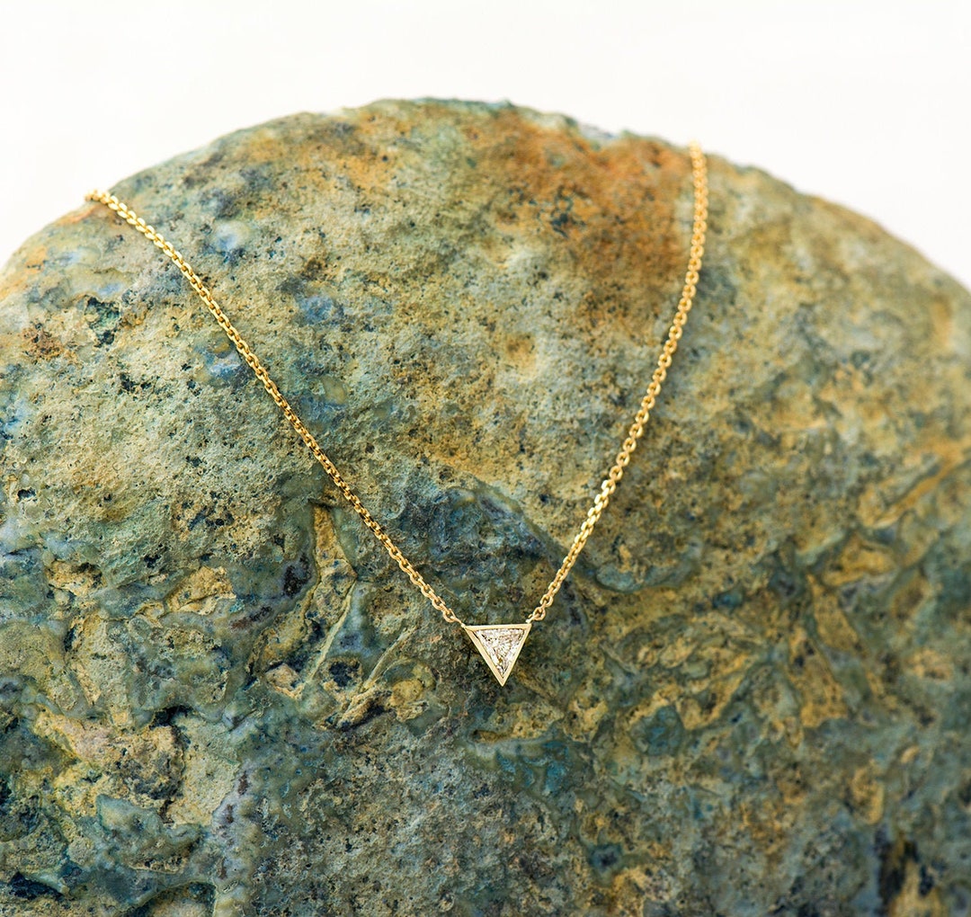 Triangle Diamond Necklace, 14K / 18K Yellow Gold Diamond Necklace ...