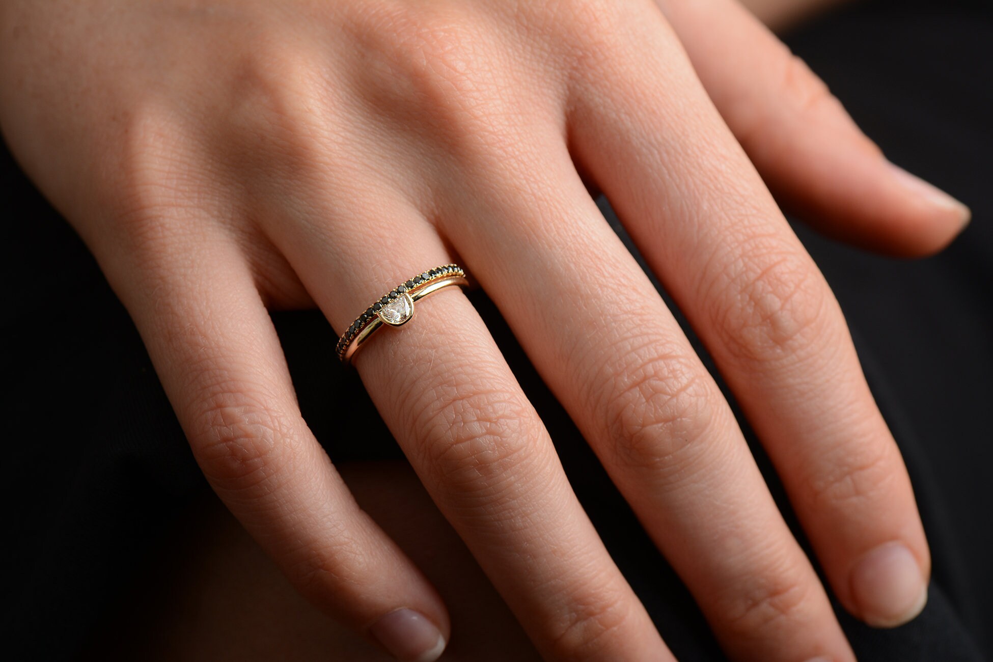 Half Moon Set 14k / 18k Yellow Gold Ring Half Moon | Etsy
