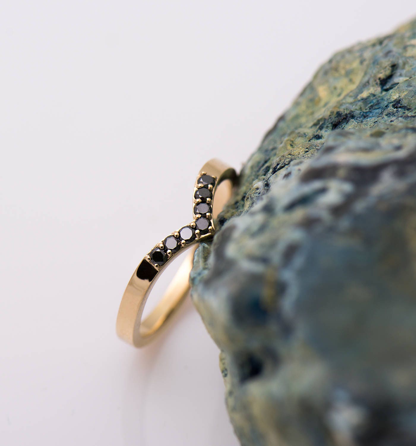 Wide V Shape Black Diamond Ring Black Diamonds Wedding ring | Etsy