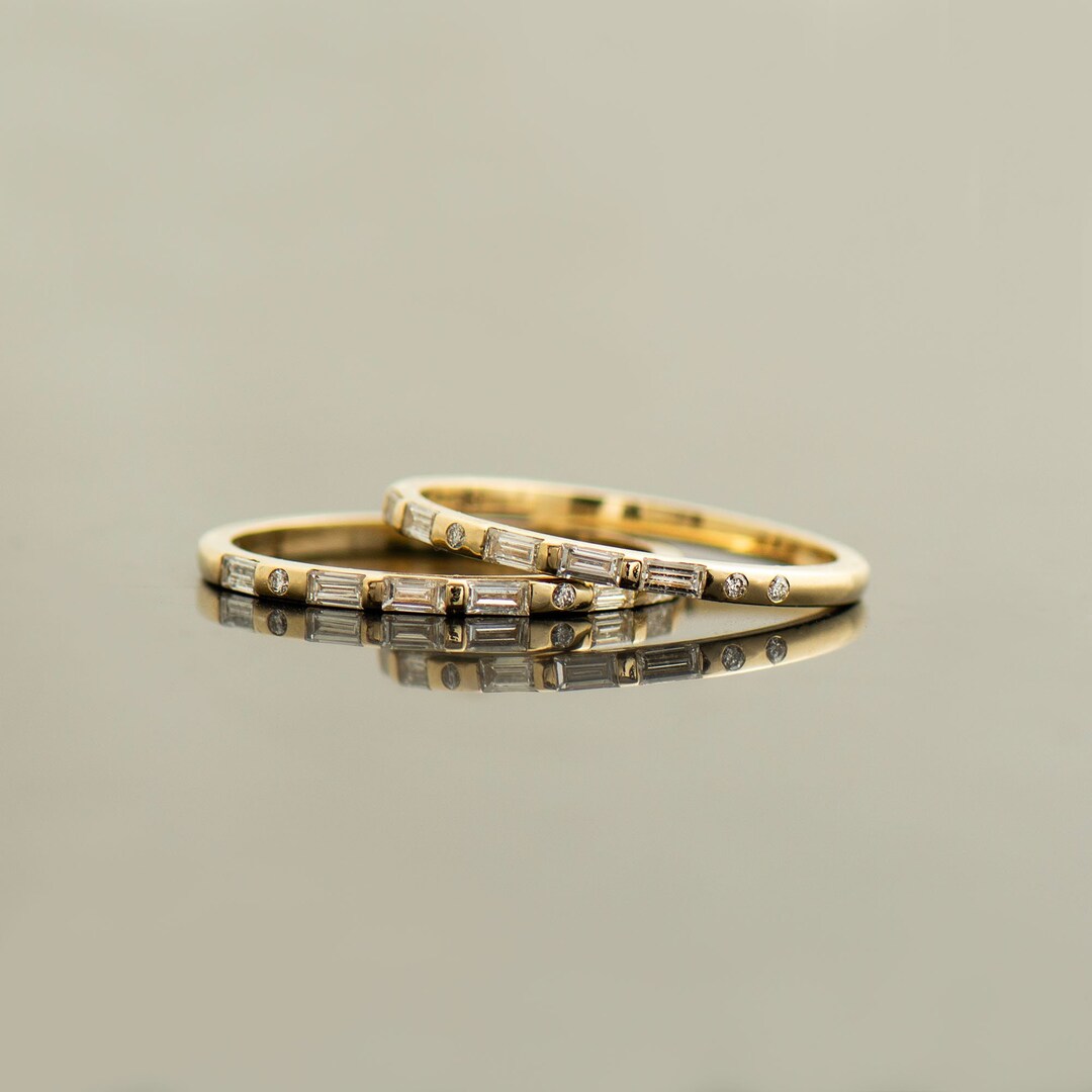 Personalized Morse Code Ring, 14K / 18K Yellow Gold, Baguette Diamonds ...