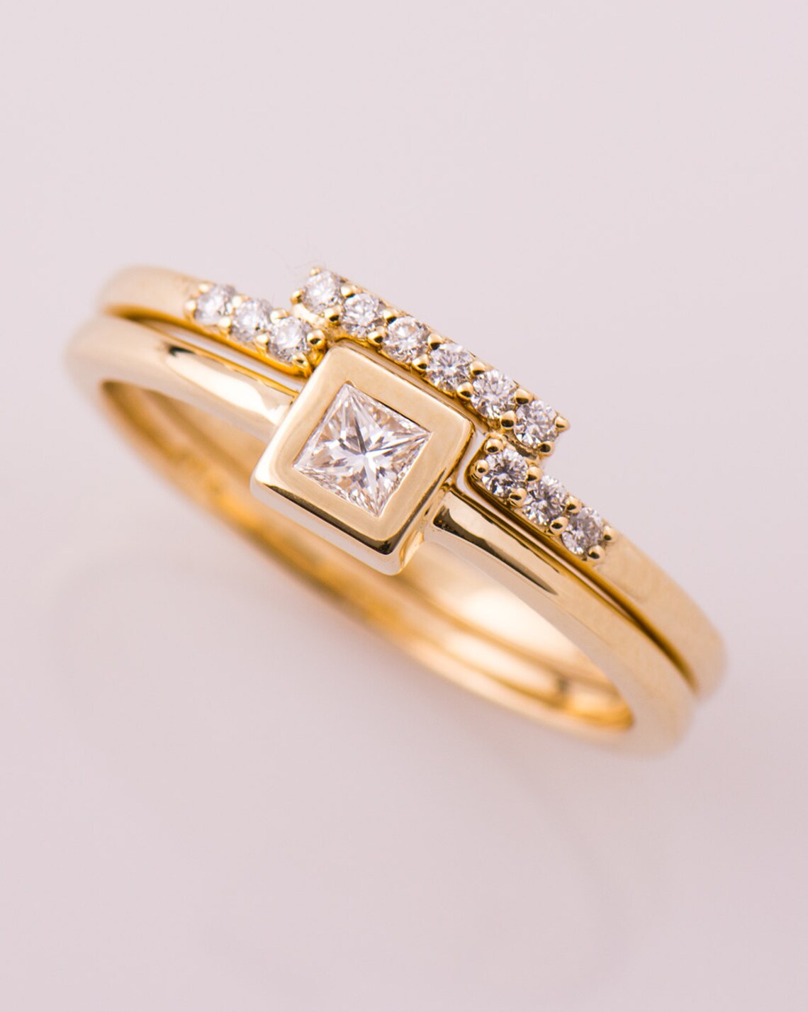 Square Diamond Ring Engagement Ring Set 14K Yellow Gold - Etsy