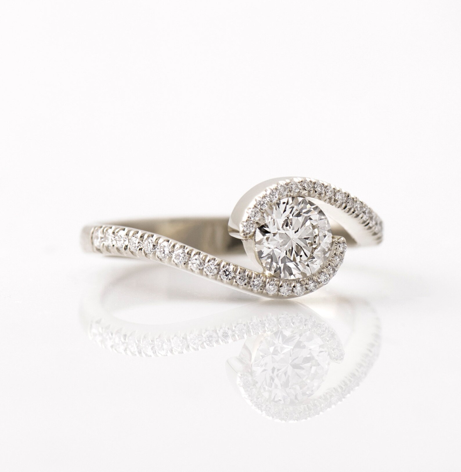 Bypass Engagement Ring 14K / 18K White Gold Ring Pave Ring - Etsy