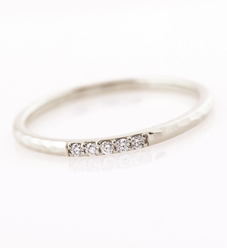 1.5 Mm Textured Diamond Ring, 14K / 18K White Gold, Five Diamond Ring ...