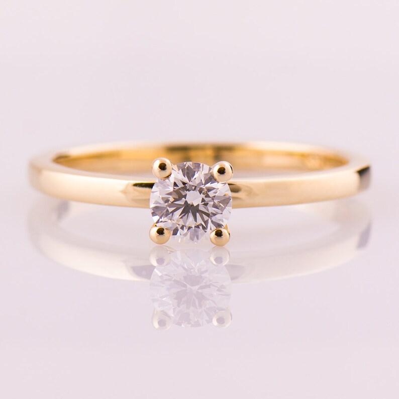 Simple Solitaire Engagement Ring 14K Yellow Gold Diamond | Etsy