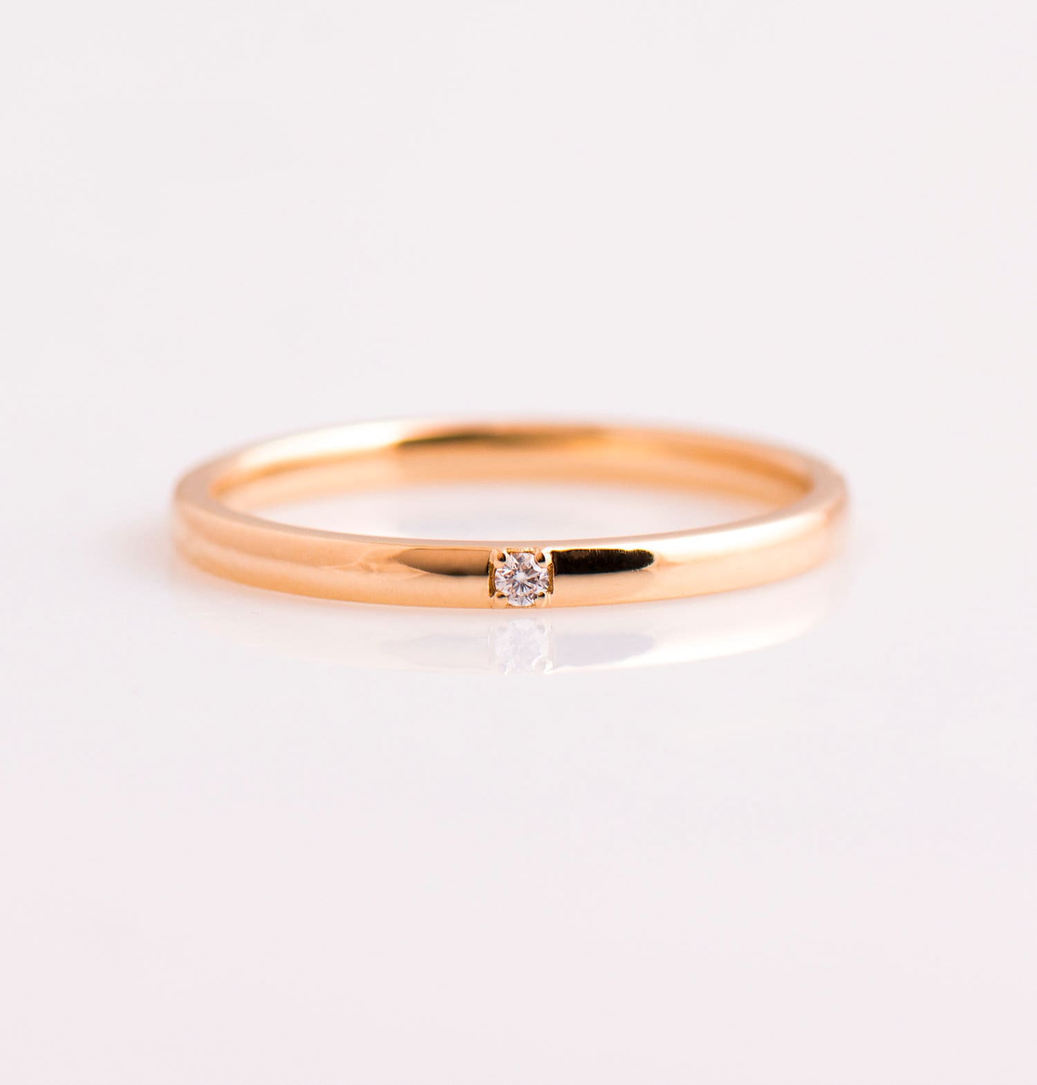 2 Mm Single Diamond Ring 14K / 18k Rose Gold Wedding Ring - Etsy Hong Kong