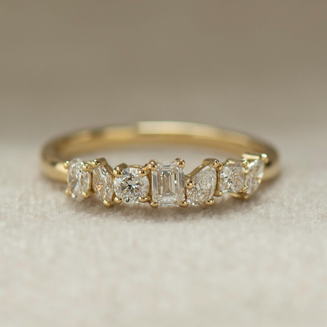 Multi Shape Diamonds Ring, 14K / 18K Yellow Gold, Diamond Ring ...