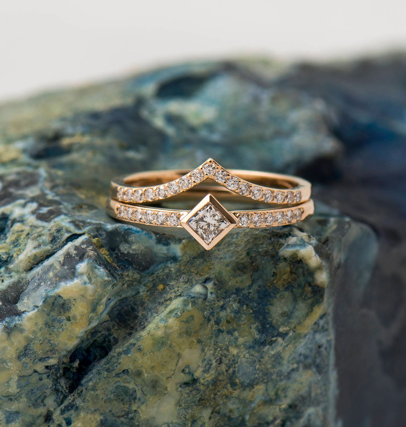 Rhombus Square Diamond Engagement Ring 14K / 18K Rose Gold - Etsy