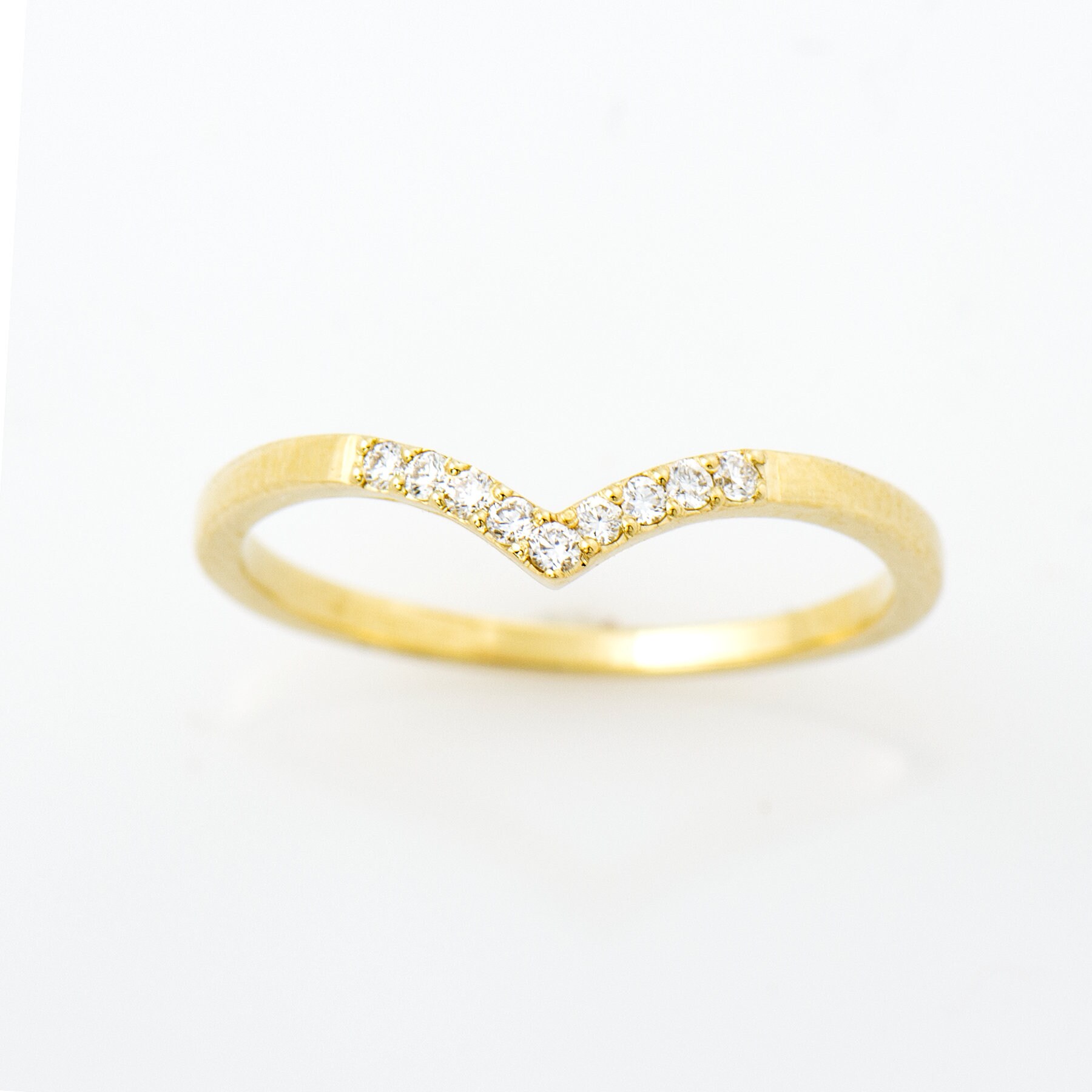 V Diamonds Ring 14K Yellow Gold Chevron Ring V Shaped Ring - Etsy
