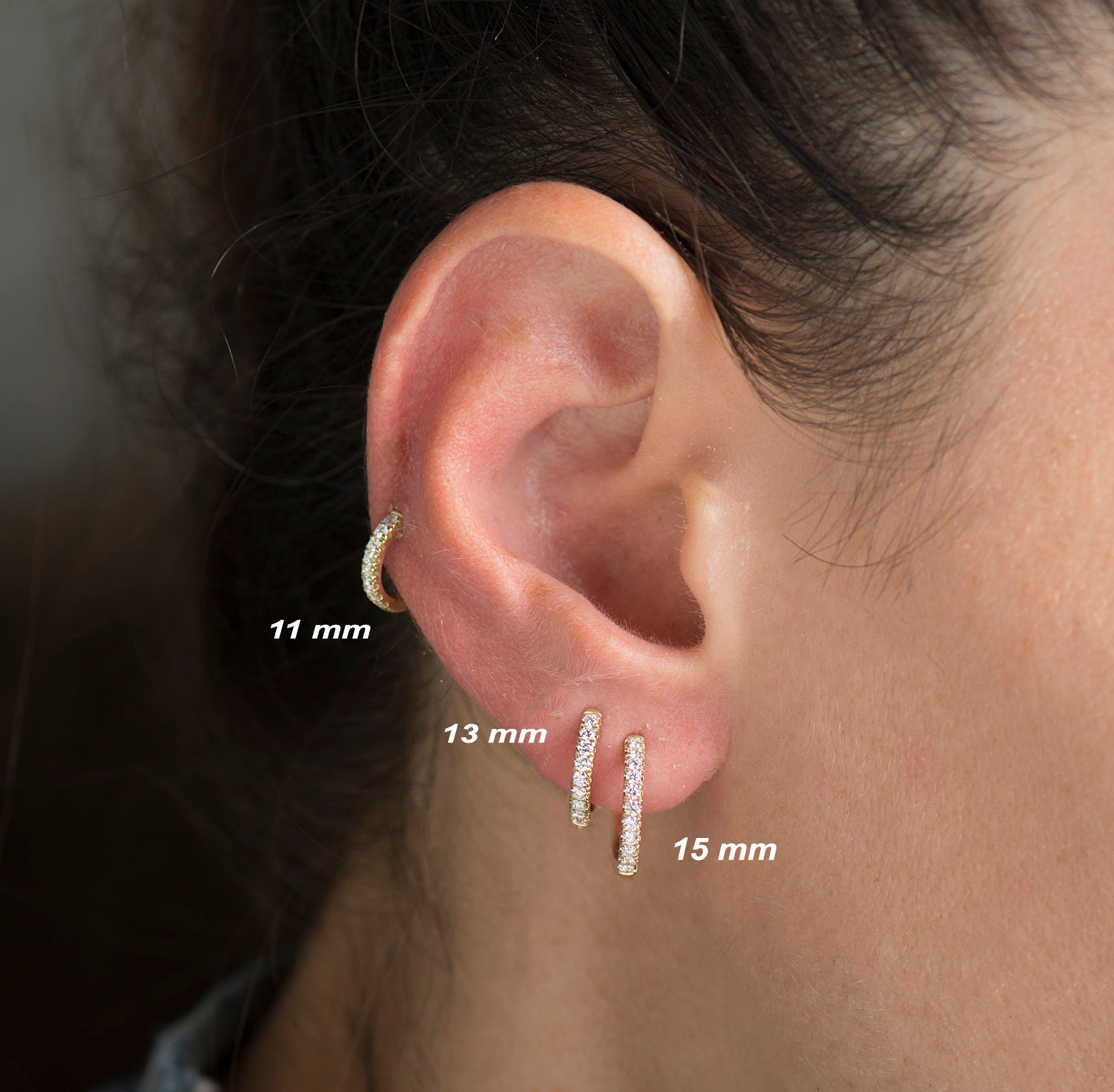 15 MM Huggie Earrings 14K / 18K Yellow Gold Small Hoop - Etsy