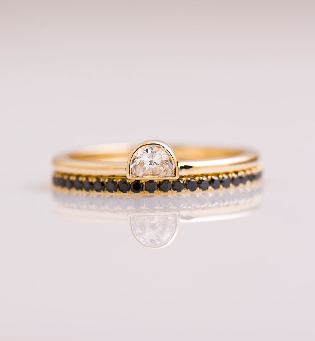 Half Moon Set, 14k / 18k Yellow Gold Ring, Half Moon Engagement Ring ...