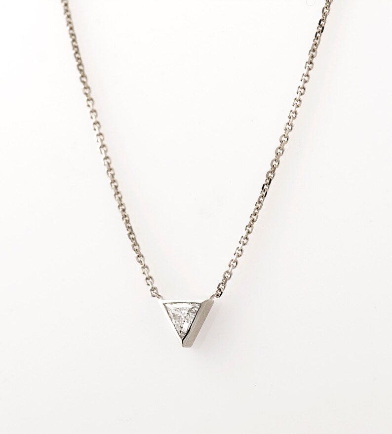 Triangle Diamond Necklace 14K / 18K White Gold Diamond - Etsy
