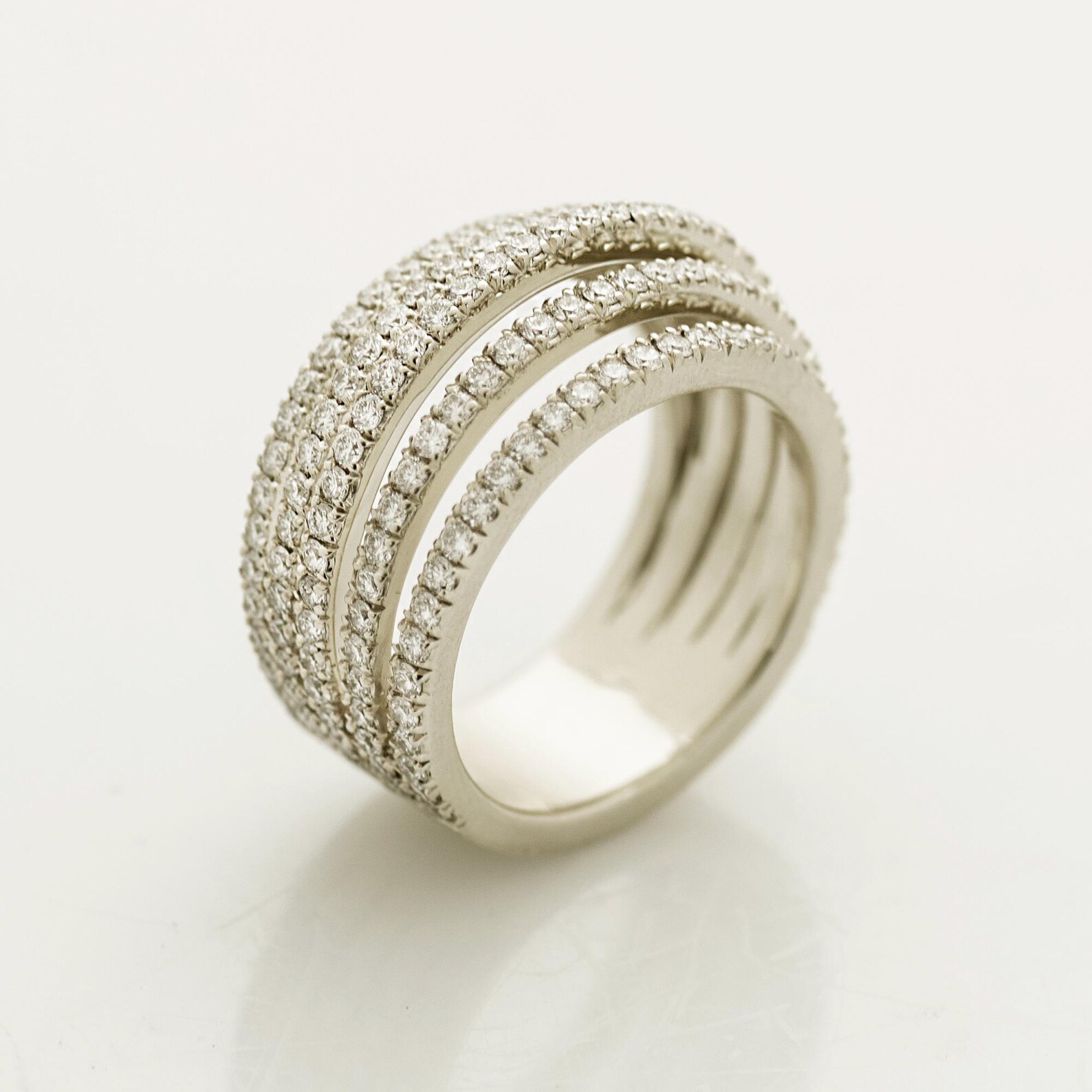 Multi Band Ring, 14K / 18K White Gold, Wide Diamonds Ring, Statement ...