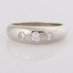 Bombe Universe Engagement Ring, Three Stone Diamond Band, 18K White ...