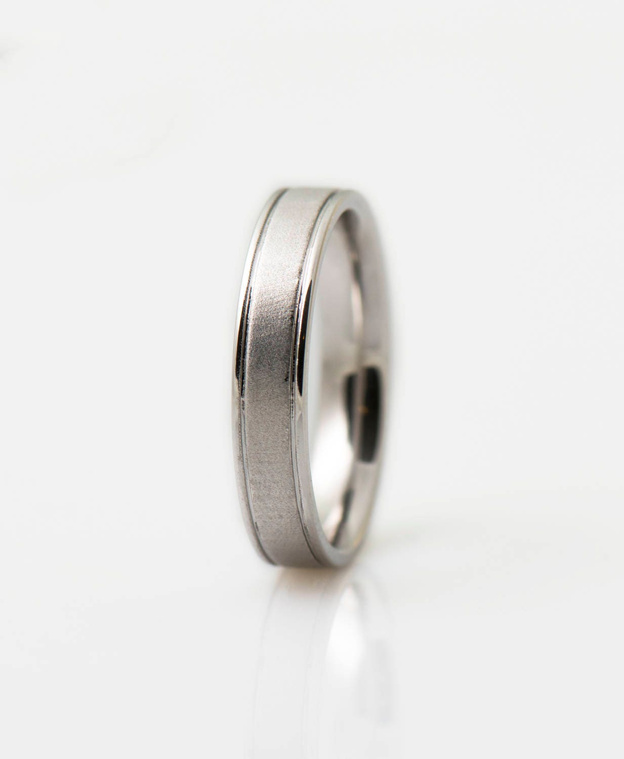 Brushed Wedding Band, 14K / 18K White Gold Ring, Matte Groove Ring ...