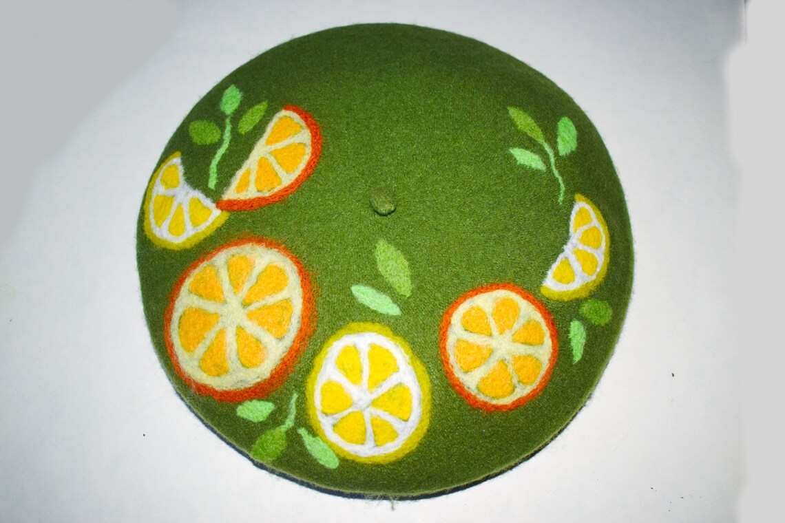 Beret Hats for Women With Lemon Felted Hats Women Green Beret - Etsy