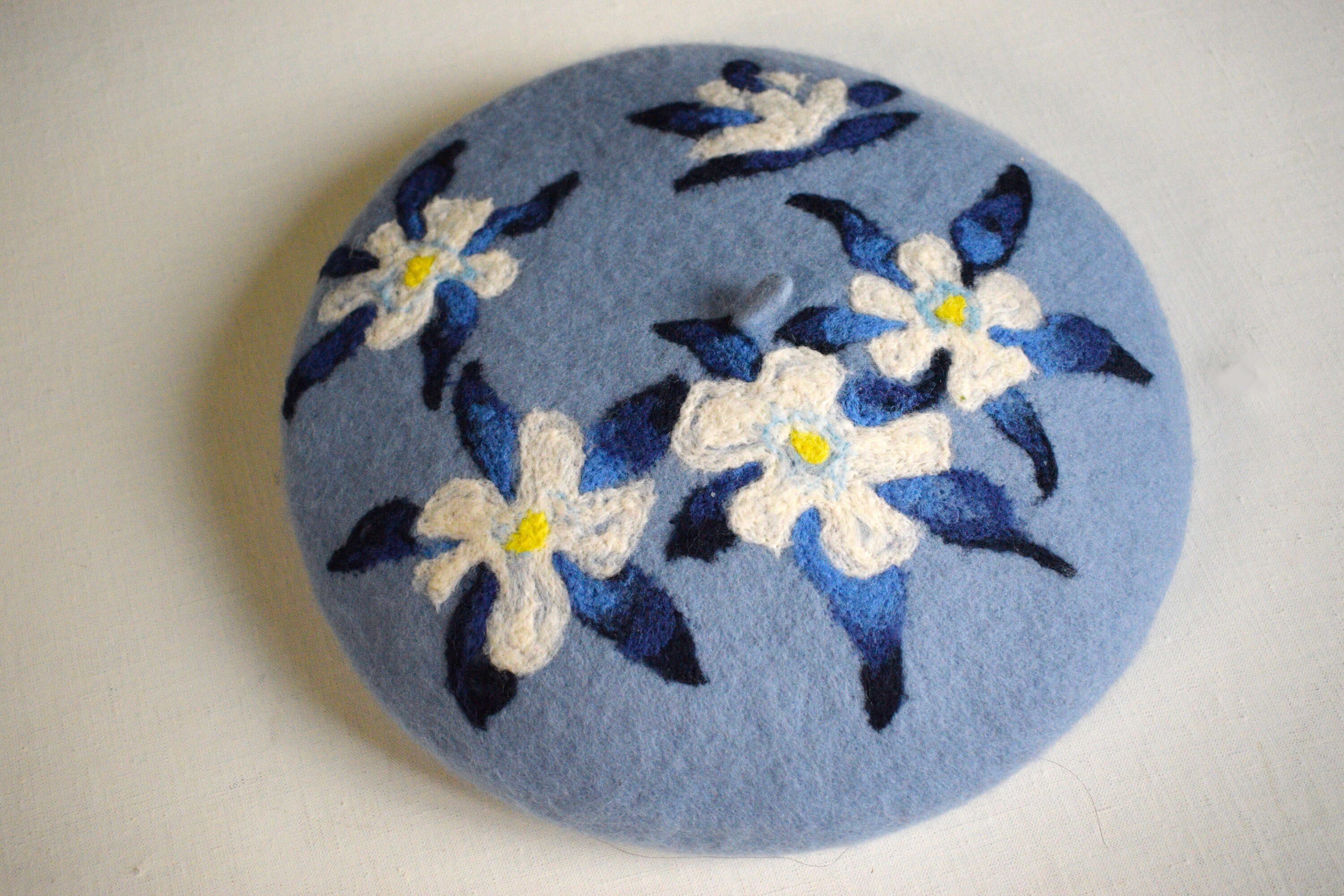 Wool Blue Beret Felted Hat Pattern French Beret Womens Wool Hat Womens ...