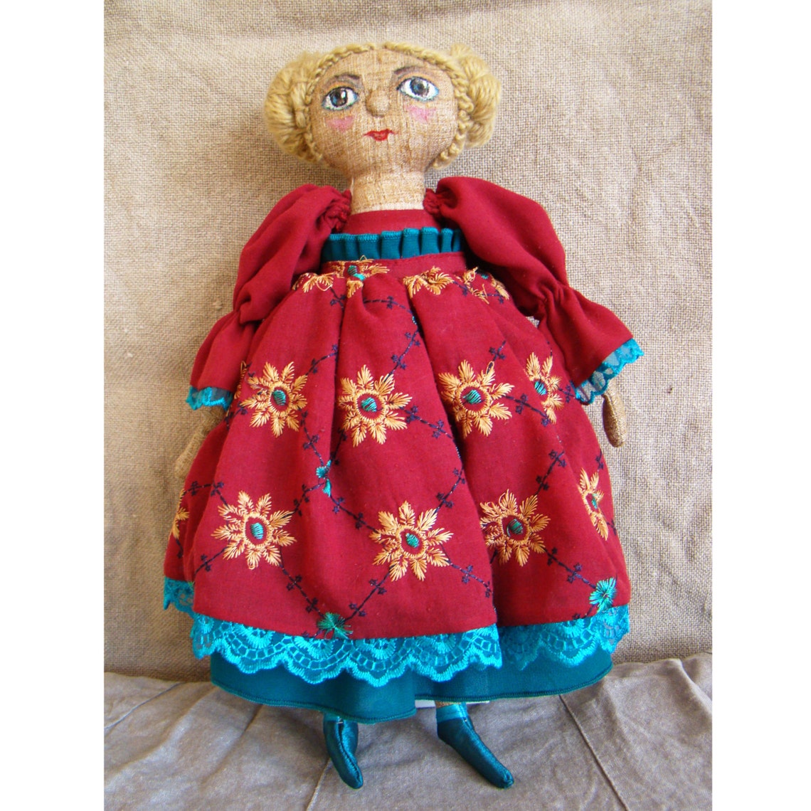 Cloth Soft Doll Art Soft Doll Spanish Girl in a Burgundy Dress | Etsy