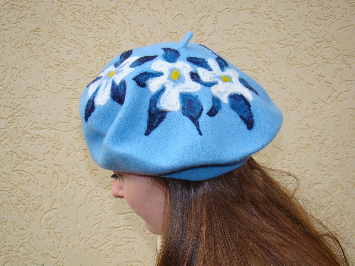 Wool Blue Beret Felted Hat Pattern French Beret Womens Wool Hat Womens ...