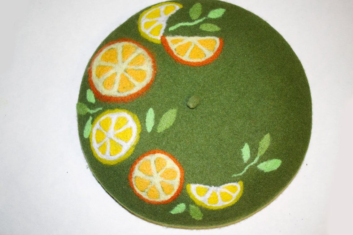 Beret Hats for Women With Lemon Felted Hats Women Green Beret - Etsy