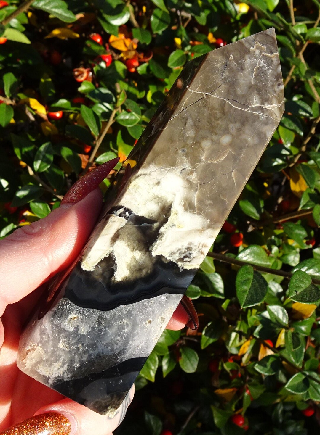 Polished Thunder Egg / Stone Tower / Obelisk - 226g - 12cm Tall - Self ...