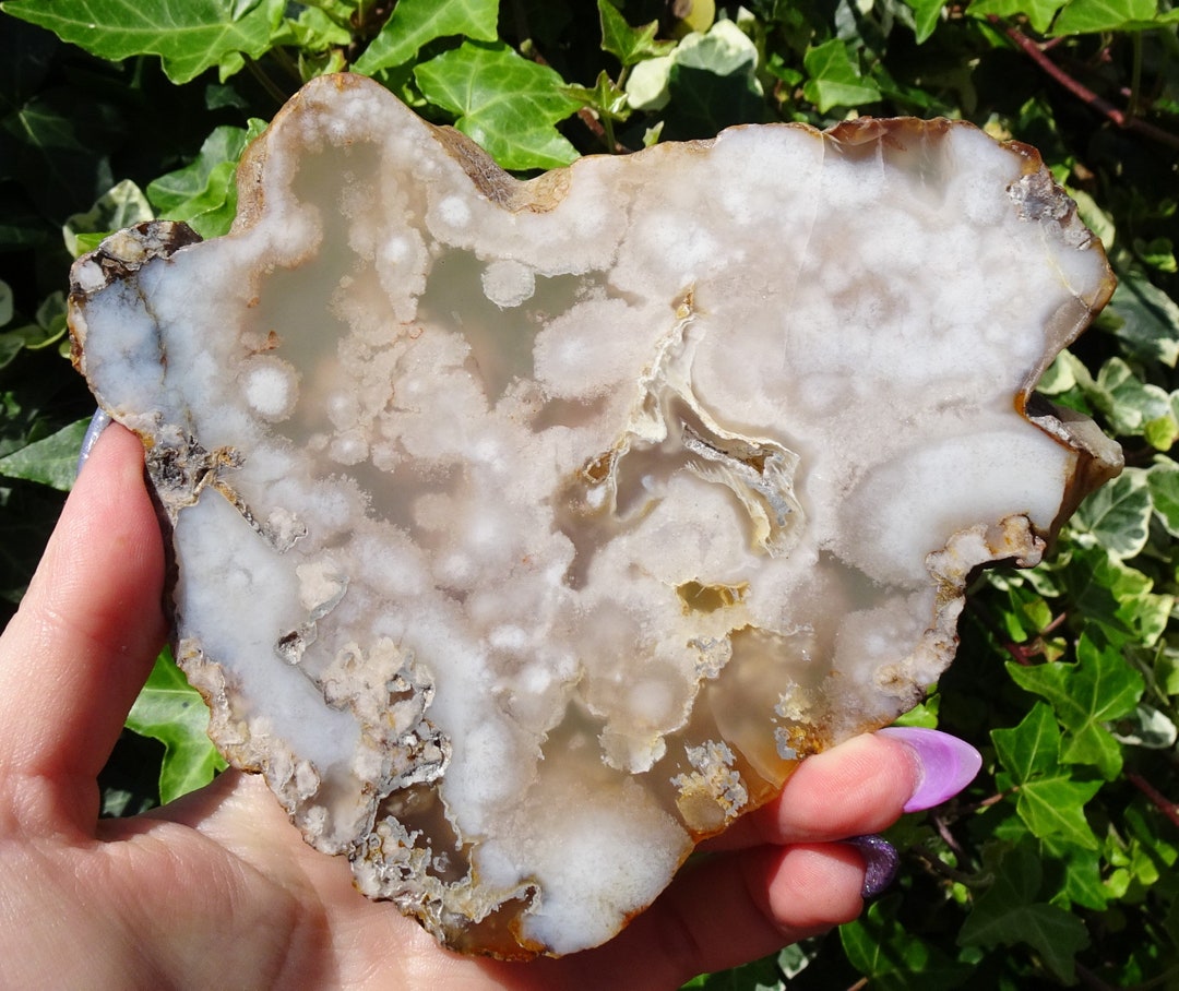 Part Polished Flower Agate Slab / Slice - 246g - 13cm Longest Length ...