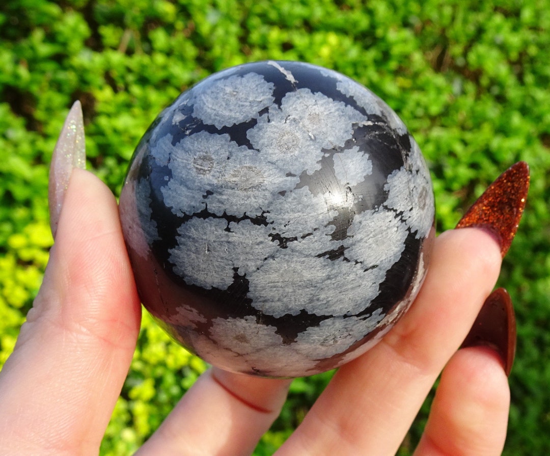 Polished Natural Snowflake Obsidian Sphere 179g 5cm Diameter Comes With ...