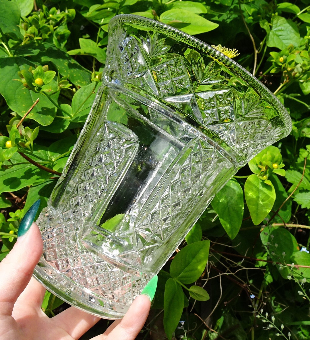 Large Clear Cut Glass Vase / Vessel - 610g - 15cm Tall - Etsy