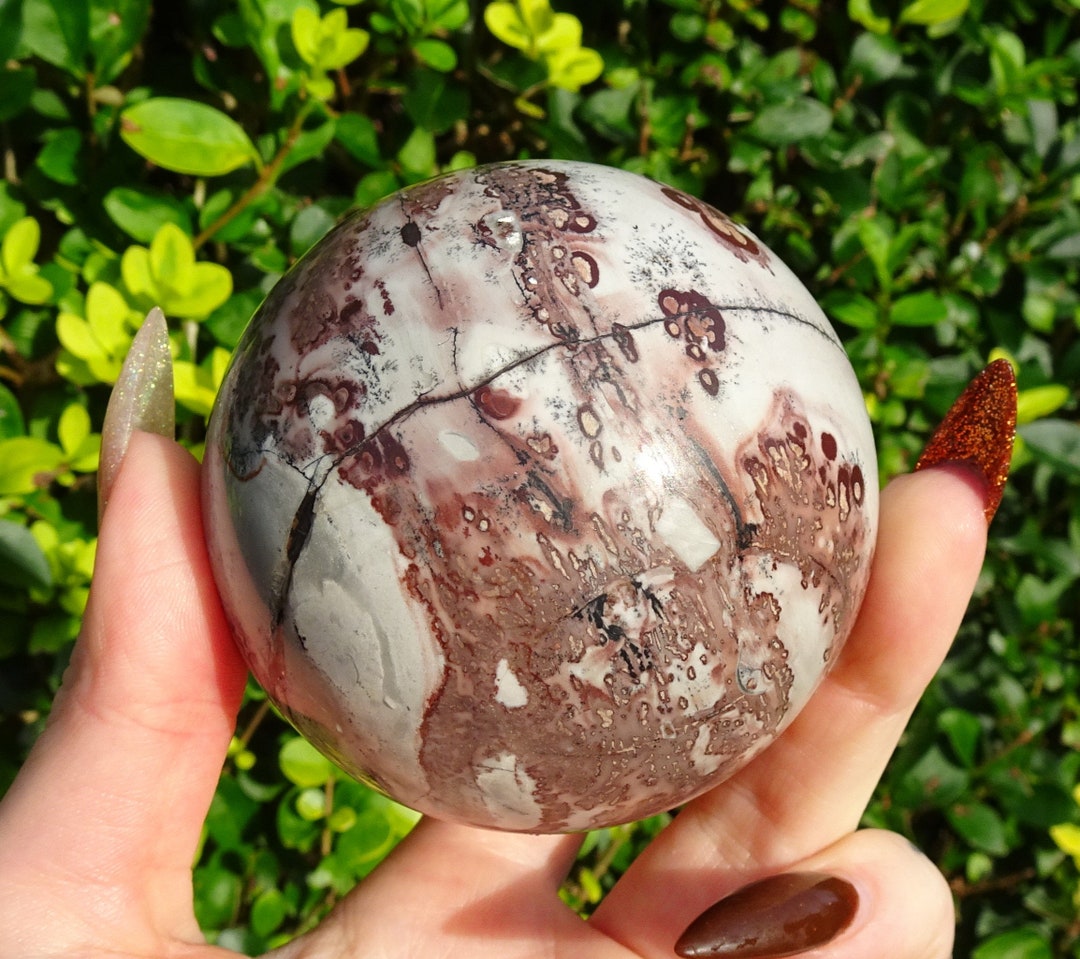 Large Polished Pink Map Stone Jasper Sphere 438g 7cm Diameter Comes ...