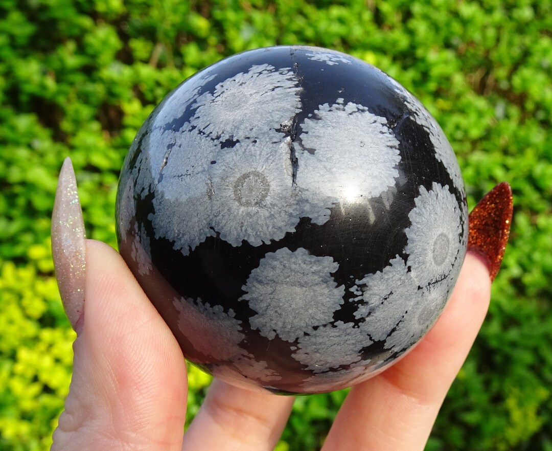Polished Snowflake Obsidian Sphere - 183g - 5cm Diameter - Comes With ...