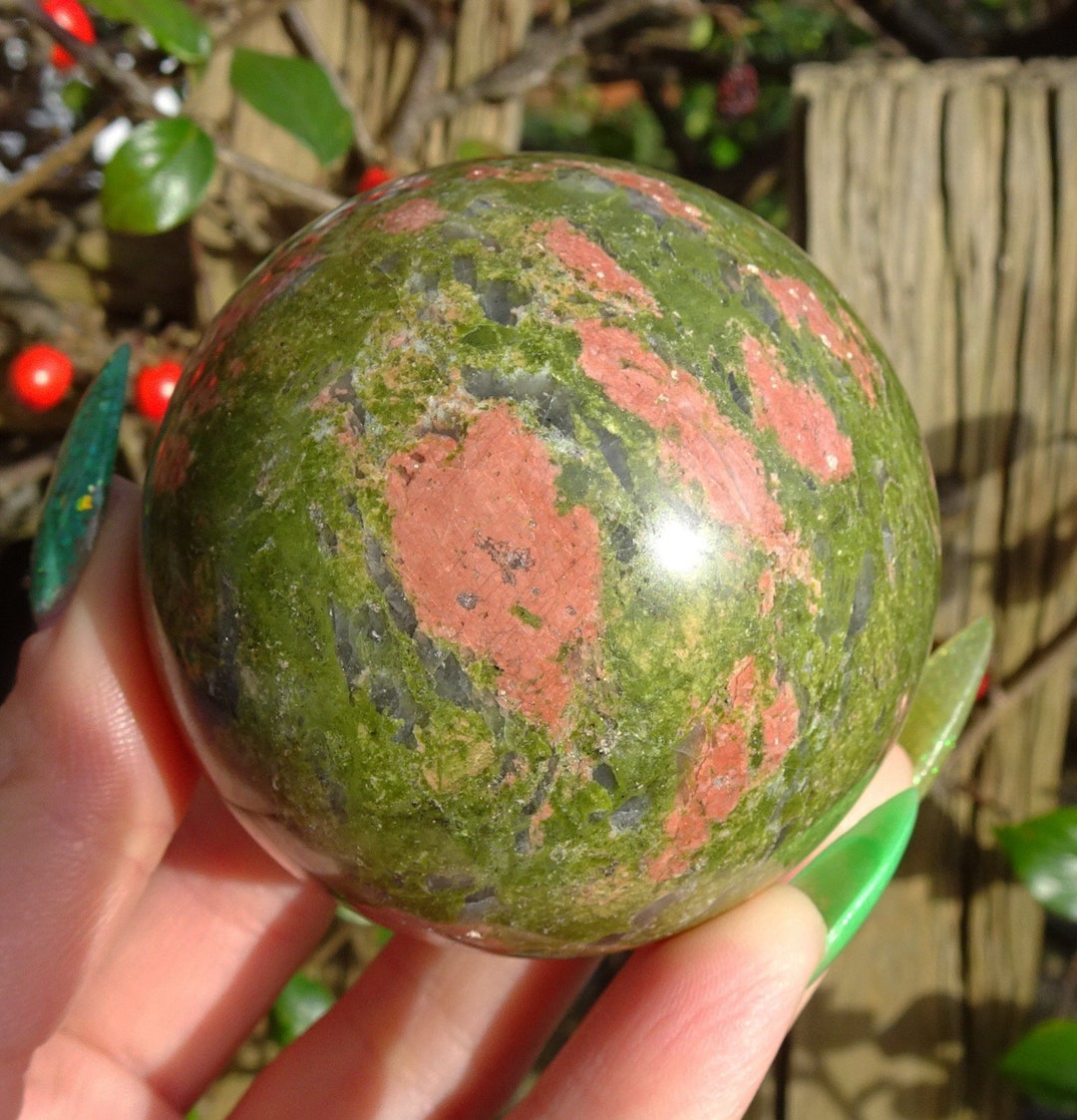 Polished Banded Unakite Jasper Sphere - 352g - 6cm Diameter - Comes ...