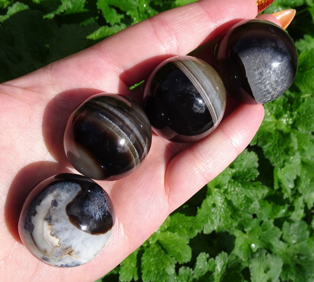 Polished Banded Black Agate Spheres - 4 Pieces to Choose From - You ...