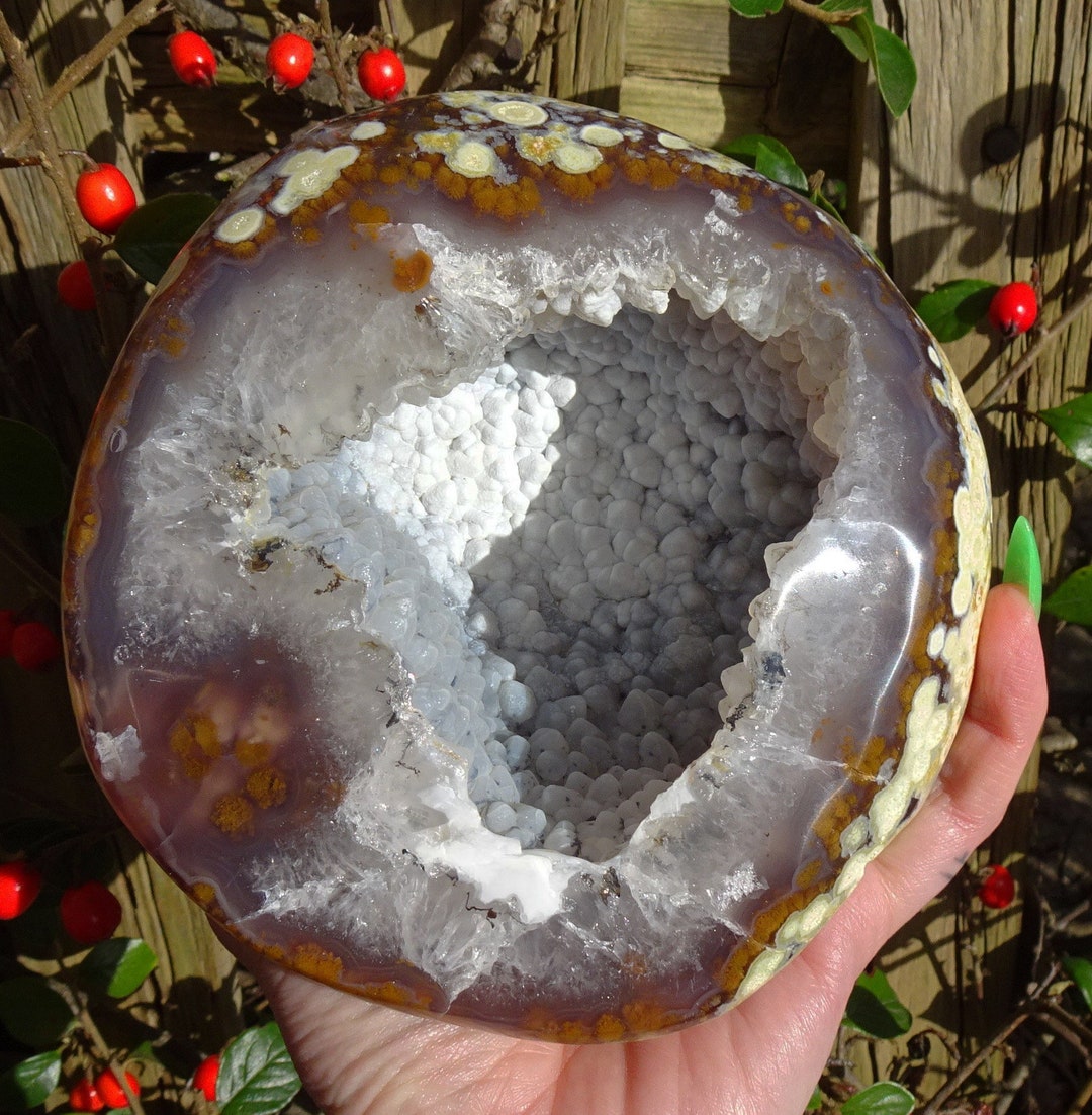 Large Part Polished Natural Carnelian Agate Geode 1.558kg 14cm Longest ...