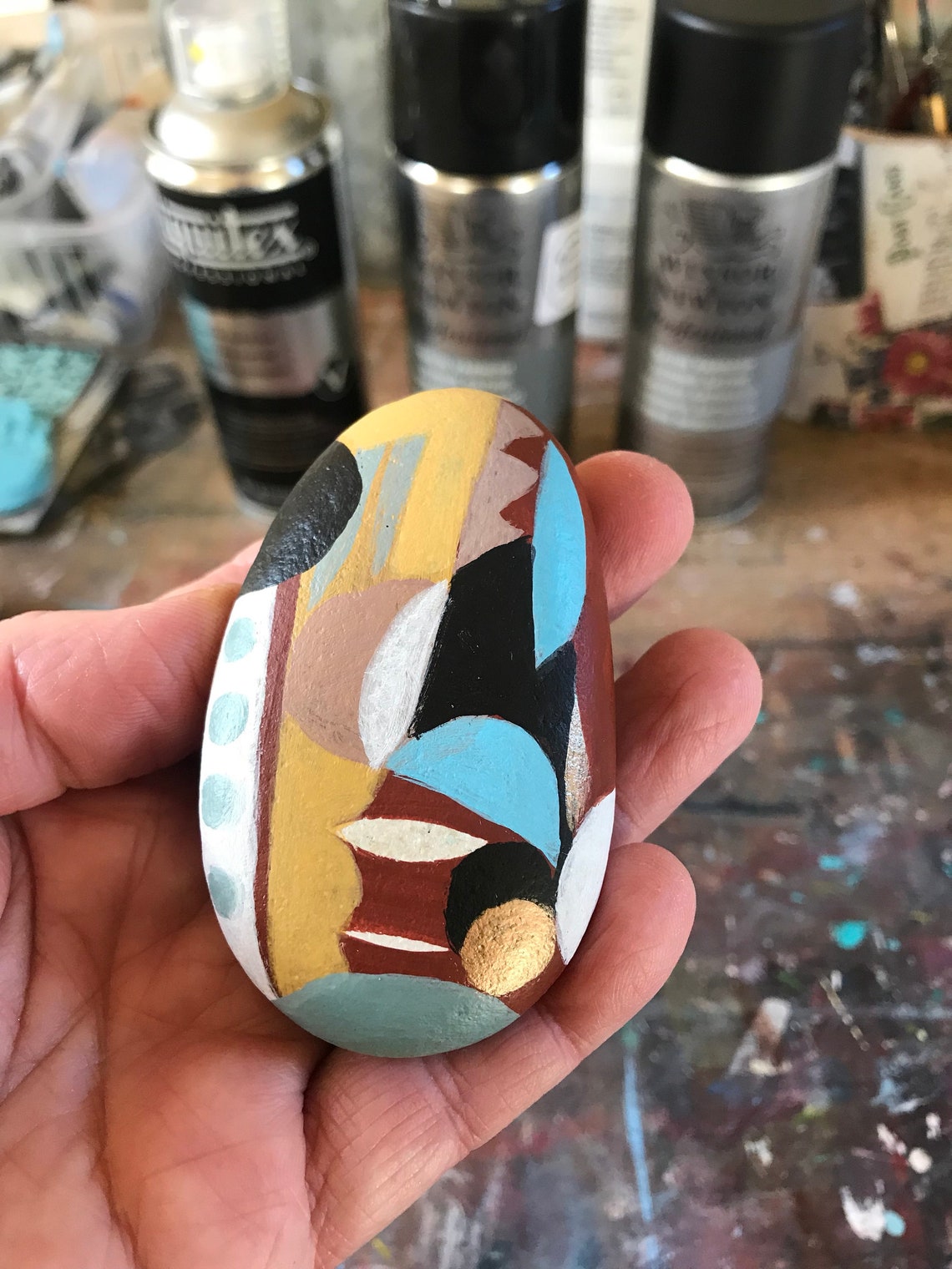 Abstract Painted Stone Pebble Art Original Art - Etsy UK