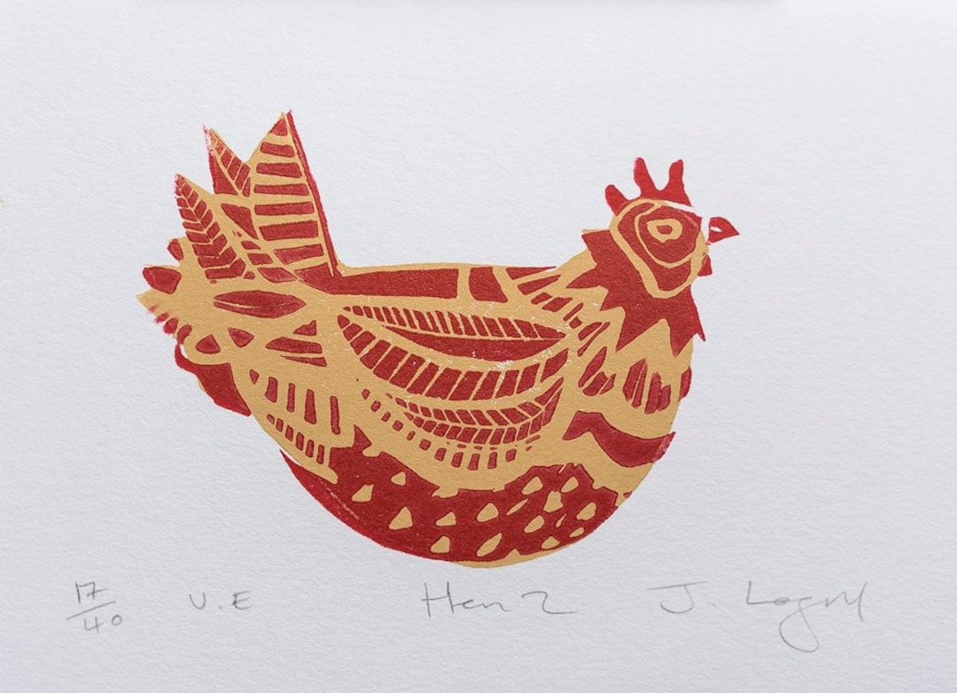 Hen 2, Linocut Print, Printmaking, Original Art, Hens, Chickens - Etsy