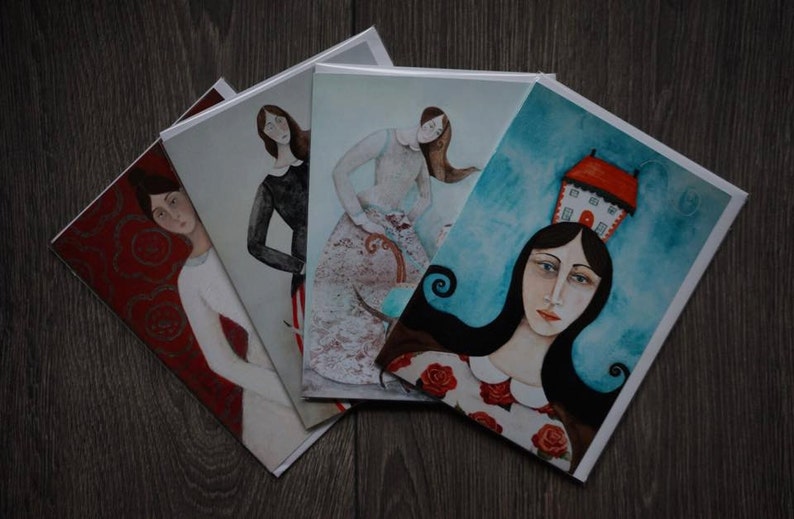 Set of 4 Art Cards, Judith Logan Art - Etsy